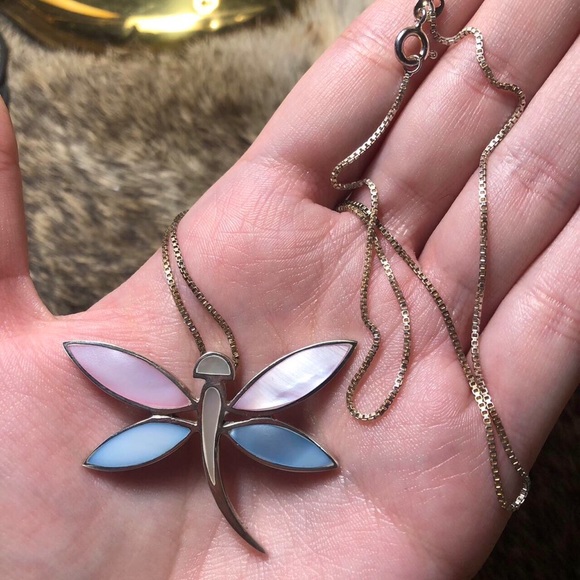 Jewelry | Sterling Silver Mother Of Pearl Dragonfly Necklace | Poshmark